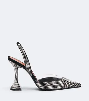 Amina Muaddi Lara Embellished Suede Slingback Pumps