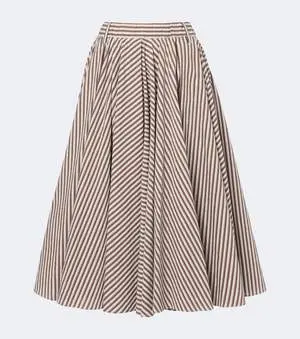 Brunello Cucinelli Striped Cotton-blend Poplin Midi Skirt - Brown