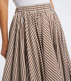 Brunello Cucinelli Striped Cotton-blend Poplin Midi Skirt