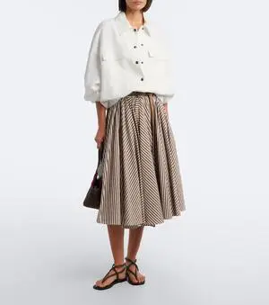 Brunello Cucinelli Striped Cotton-blend Poplin Midi Skirt