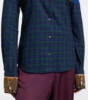 Dries Van Noten Checked Embroidered Cotton Flannel Shirt