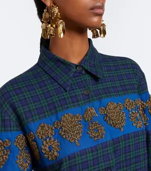 Dries Van Noten Checked Embroidered Cotton Flannel Shirt