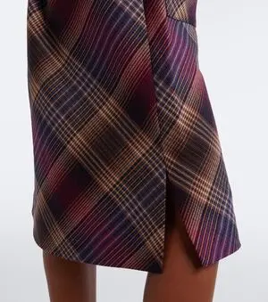 Rabanne Plaid Wool Midi Skirt