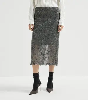 Brunello Cucinelli Sequin-embellished Lace Skirt