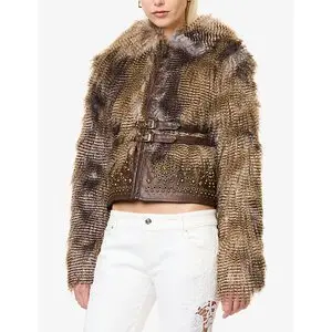 JADED LONDON Imber Studded Faux-fur And Faux Leather Jacket