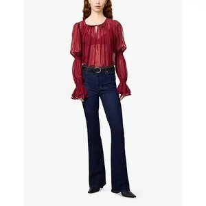FRAME Ripple Long-sleeve Sheer Silk Blouse
