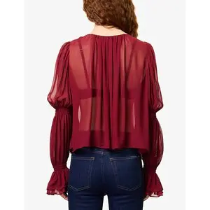 FRAME Ripple Long-sleeve Sheer Silk Blouse
