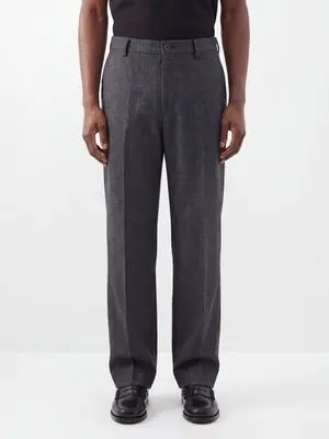 ZIGGY CHEN Wide-leg Check Virgin Wool Trousers - Grey