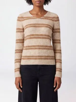 Max Mara Slim Fit Striped Mohair Sweater With Crew Neck And Ribbed Trims - Sand