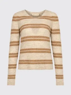 Max Mara Slim Fit Striped Mohair Sweater With Crew Neck And Ribbed Trims - Sand