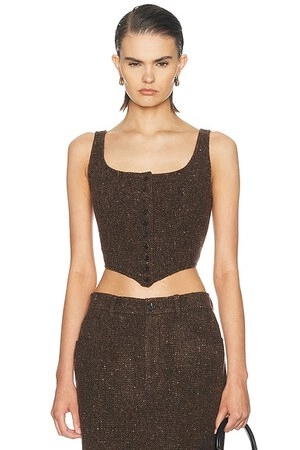 Ralph Lauren Textured Tweed Sleeveless Blouse - Brown Multi
