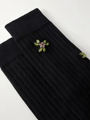 Simone Rocha Embellished Ribbed Merino Wool-blend Socks