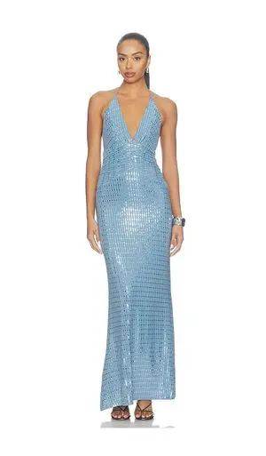 RUNAWAY THE LABEL Nara Deep V-neck Maxi Dress - Blue