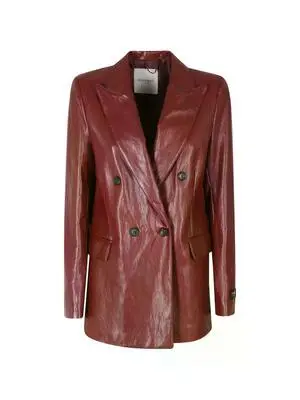 ERMANNO FIRENZE Double-breasted Peaked-lapel Leather Jacket