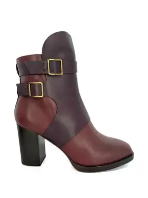 TOD'S Two-toned Buckled Ankle Boots - Red