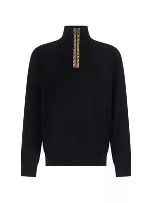 Burberry Check Trim Wool Half-zip Sweater - Black