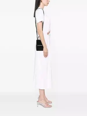 Balenciaga 2018-2026 Mini Calfskin Logo Shopping Phone Holder Satchel - Black