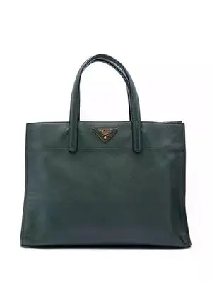 Prada 2010-2026 Saffiano Soft Triple Pocket Tote Satchel - Green