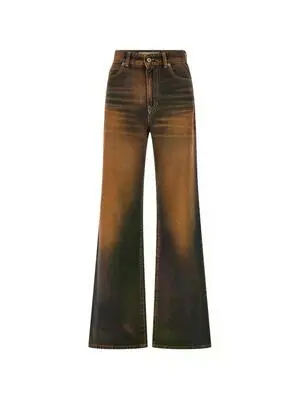 TRUE AVENUE Faded Wide-leg Jeans - Brown