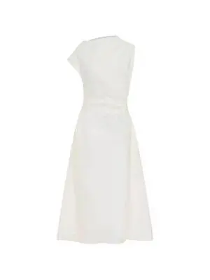 Anna Quan Charlie Asymmetric Ruched Midi Dress - White