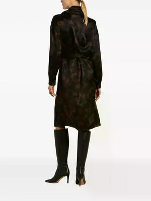 Kiton Abstract-print Scarf-neckline Midi Dress - Black