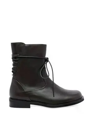 POEVE Lace-up Leather Ankle Boots - Brown