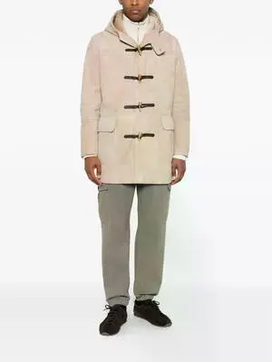 Eleventy Toggle-fastening Suede Hooded Coat - Neutrals