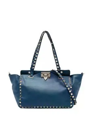 Valentino Garavani 2000-2017 Small Leather Rockstud Trapeze Satchel - Blue