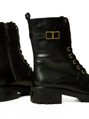 TWINSET Logo-buckle Lace-up Combat Boots