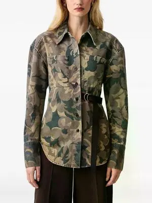 Pinko Camouflage-print Belted Shirt - Brown