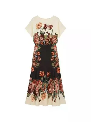 Farm Rio Winter-floral Short-sleeve Maxi Dress - Neutrals