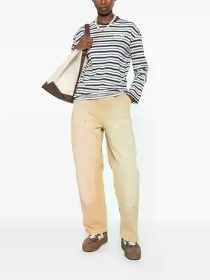 Sporty & Rich Striped-pattern Logo-embroidered T-shirt - Neutrals