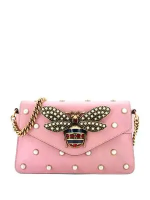 Gucci Broadway Pearly Bee Embellished Leather Mini Shoulder Bag - Pink