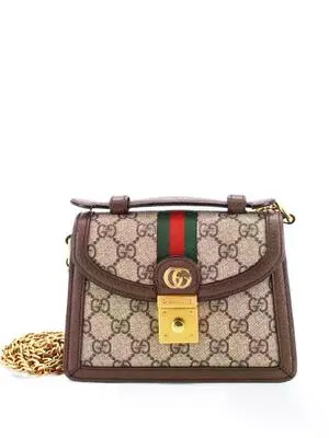 Gucci Ophidia Flap Top Handle Bag Gg Coated Canvas Mini Shoulder Bag - Brown