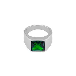 OUTRAGE LONDON Green Stone Signet Ring - Silver