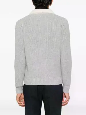 VENGERA Ribbed-knit Shearling-collar Cardigan