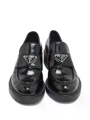 Prada Chocolate Logo-plaque Leather Loafers
