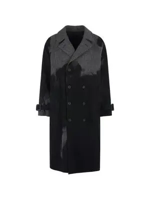 Yohji Yamamoto Herringbone-pattern Double-breasted Coat - Black