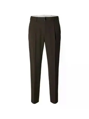 SELECTED Pleated Pressed-crease Tailored Trousers - Brown