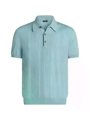 Kiton Ribbed-knit Short-sleeve Polo Shirt - Blue