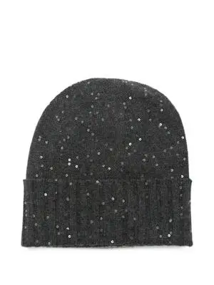 Lorena Antoniazzi Sequin-embellished Ribbed-knit Beanie Hat - Grey