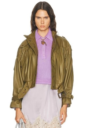 Chloé Leather Bomber Jacket - Eucalyptus