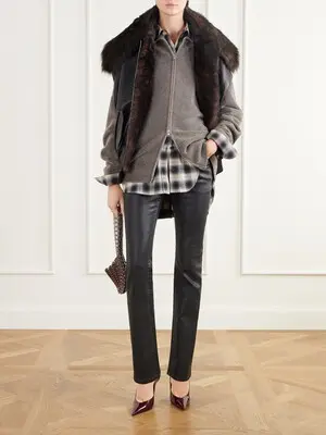 Rabanne Shearling-trimmed Leather Jacket