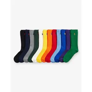 Polo Ralph Lauren Logo-embroidered Ribbed Cotton-blend Crew Socks Pack Of 12 - Multi