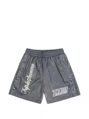 TRIPLE SEVENS Logo-embroidered Button-up Shorts - Grey