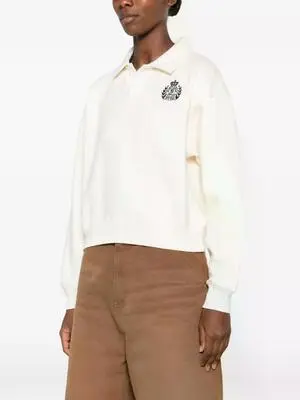 Sporty & Rich Elfa Logo-embroidered Polo-collar Sweatshirt - Neutrals