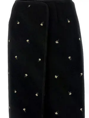 RIER Walker Floral-embroidered Wrap Midi Skirt