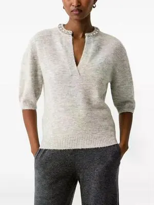 Pinko Crystal-embellished V-neck Sweater - Grey