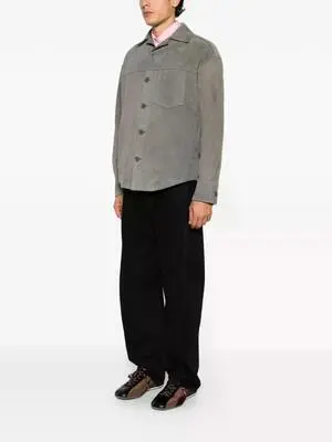 AMI Paris Suede Button-up Shirt Jacket - Grey