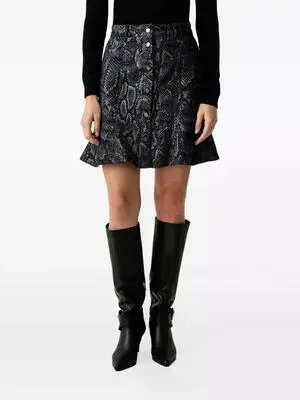 TRUSSARDI Snakeskin-effect Button-front Mini Skirt - Blue